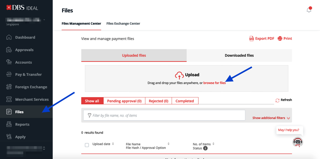 Upload bank file to Singapore DBS Ideal