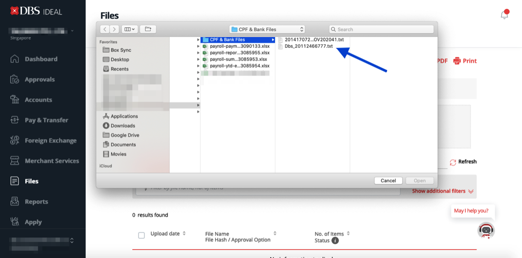 Upload bank file to Singapore DBS Ideal
