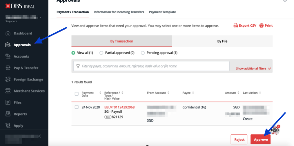 Upload bank file to Singapore DBS Ideal