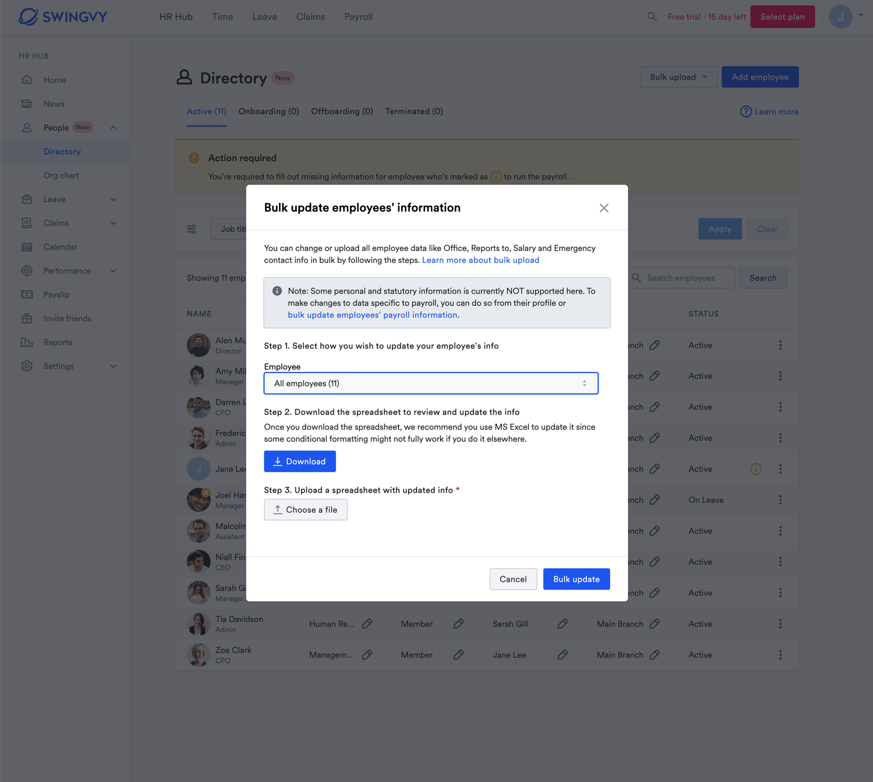 Bulk update employees' information