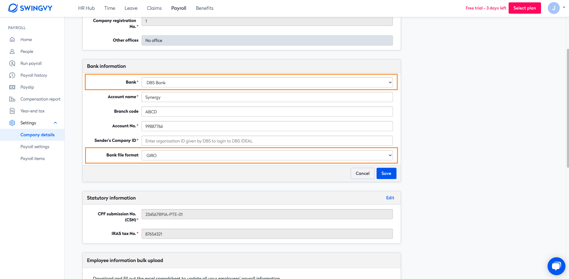 Upload bank file to Singapore DBS Ideal